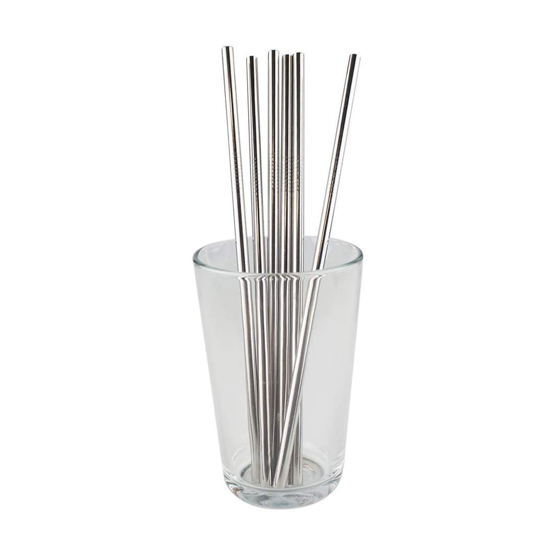 6x Straight Metal Drinking Straws - Silver