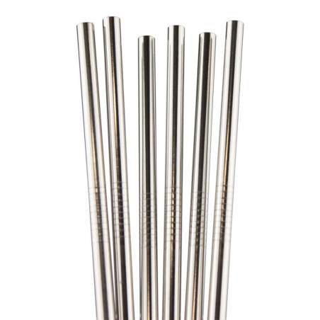 6x Straight Metal Drinking Straws - Silver