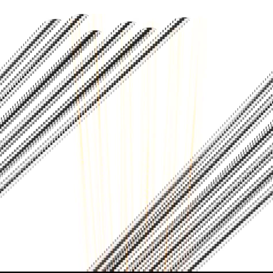 6x Straight Metal Drinking Straws - Silver