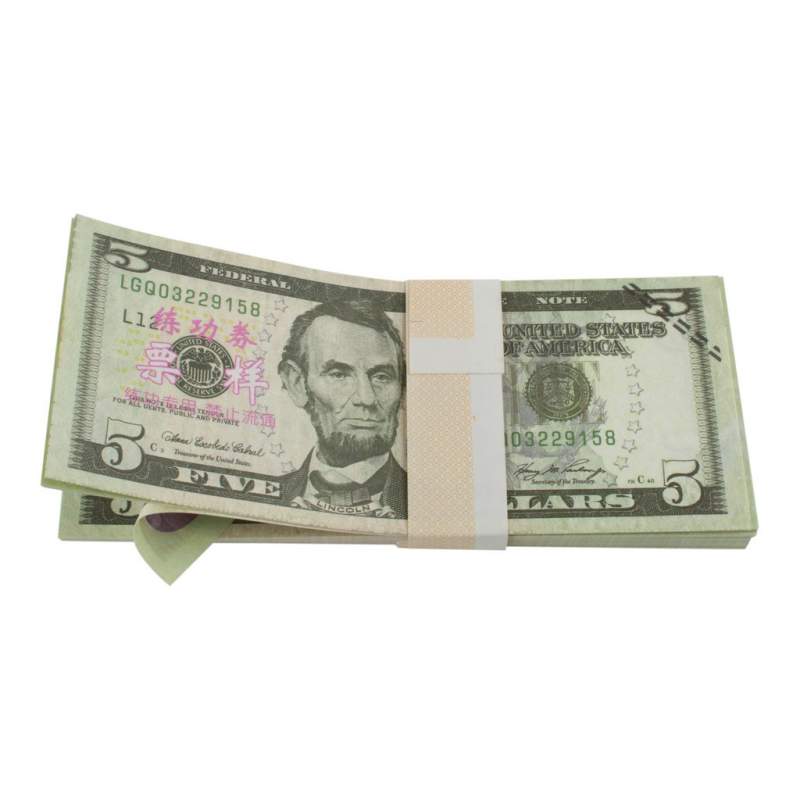 Fake money - 5 US dollars (100 banknotes)