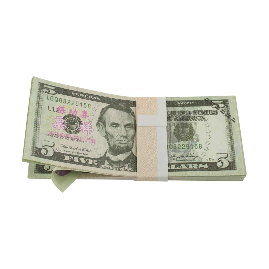 Fake money - 5 US dollars (100 banknotes)