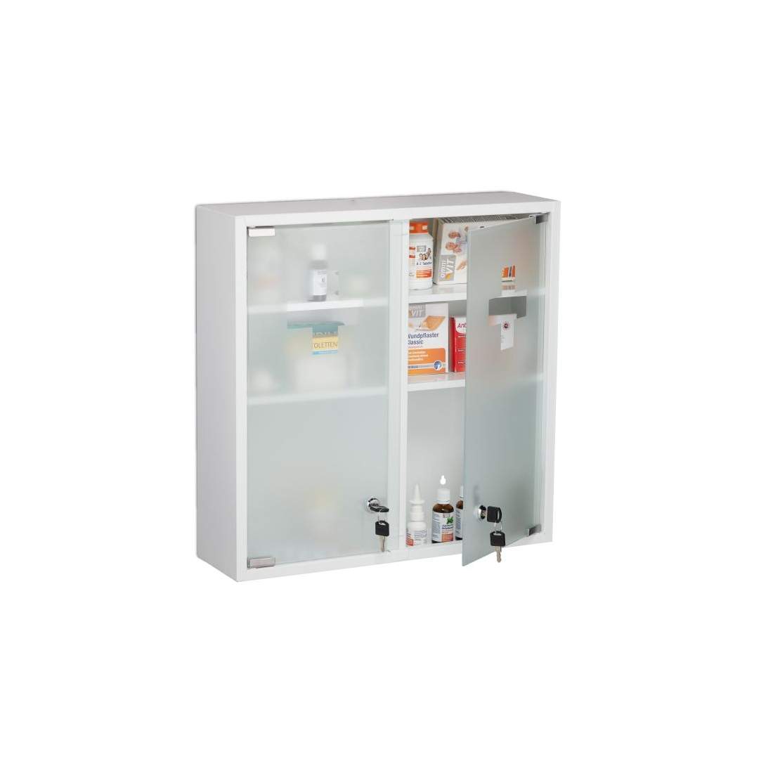 Lockable medicine cabinet with double doors