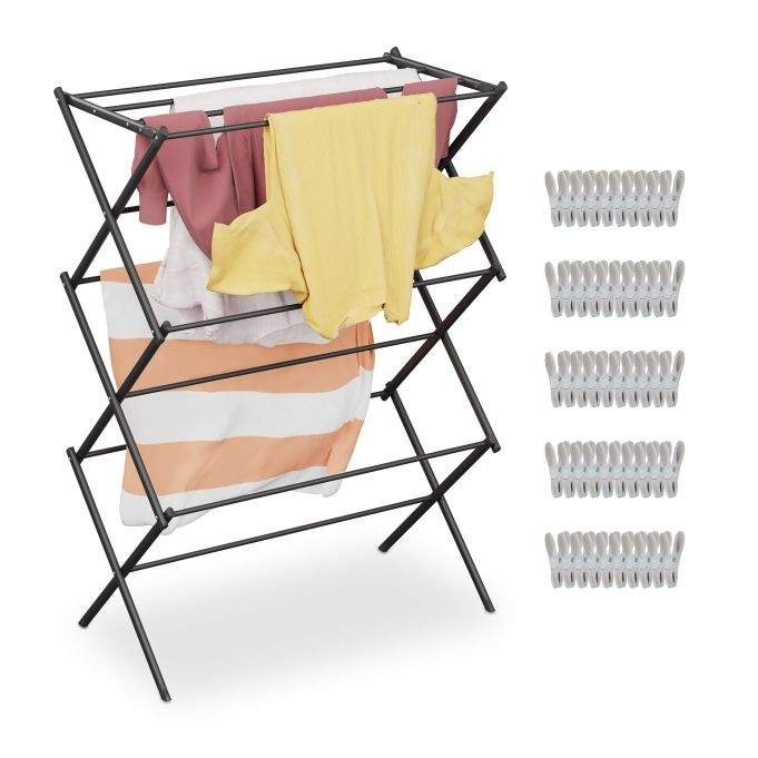 Collapsible clothes hanger with 50 clips