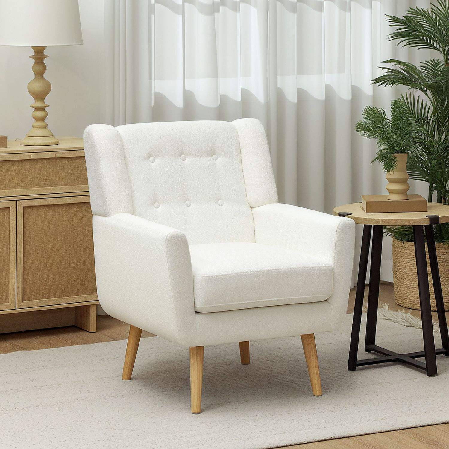 Lænestol Stue Wing Stol Polstret Tuftet Lounge Chair Afslapningsstol ...