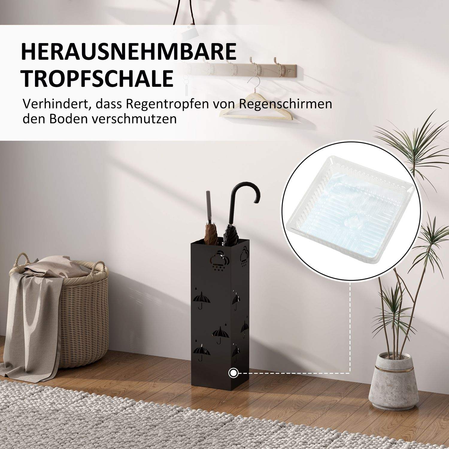 Paraplystativ paraplyholder med 4 kroge, aftagelig vandopsamlingsbakke ...