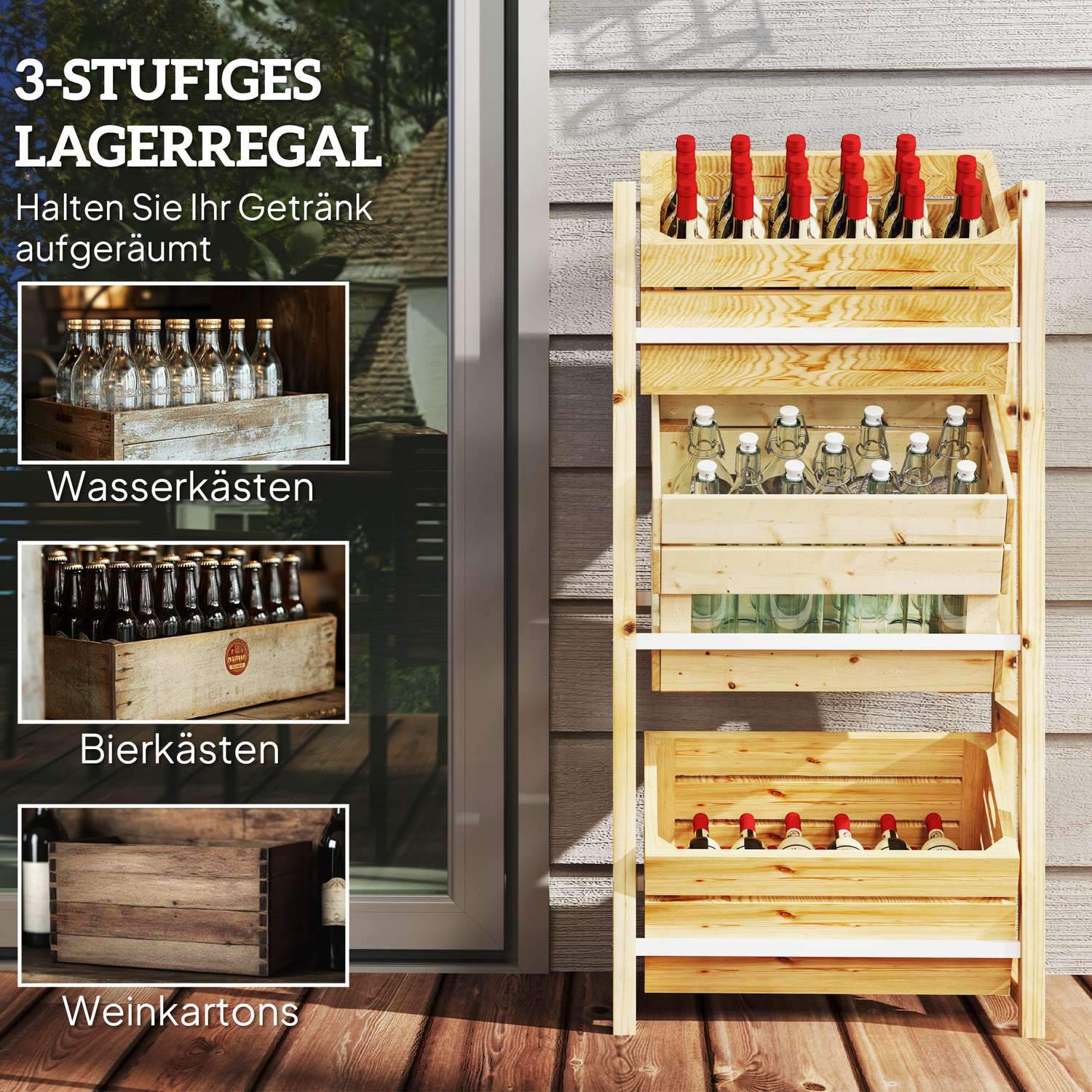 Drinks crate rack for 3 drinks crates, drinks rack, wooden crate rack ...