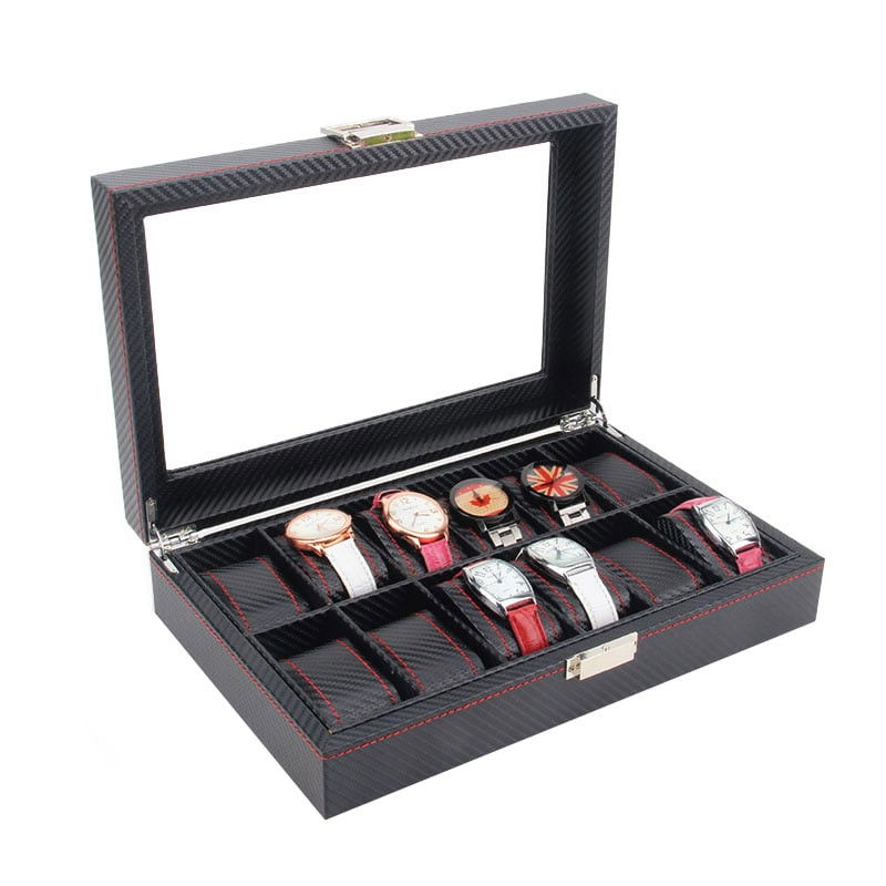 Premium Carbon Fiber Watch Box - 12 Slots with Silver details | eStore