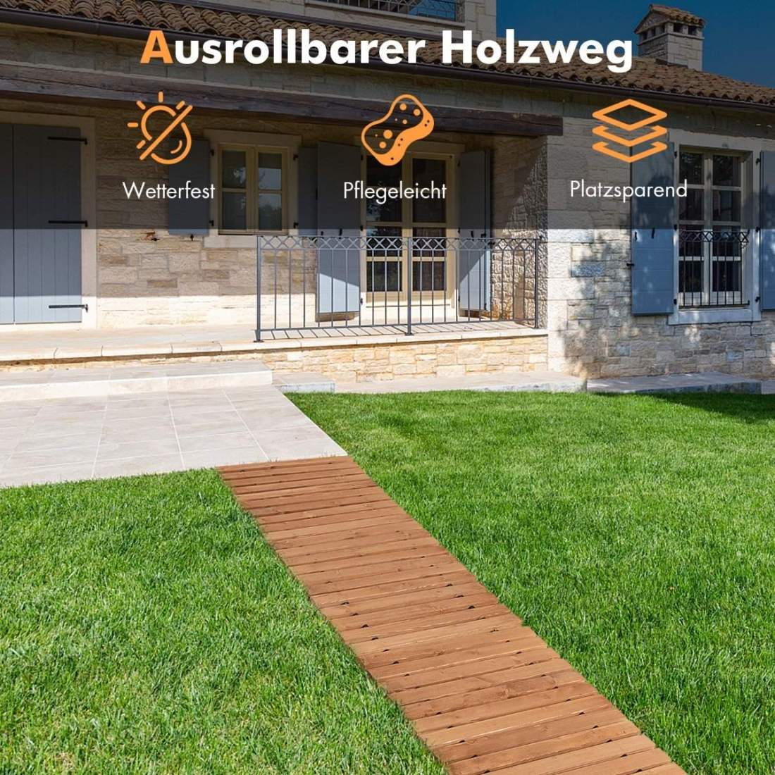 Garden Wooden Path 245 x 43 x 2 cm Rollable Weatherproof Straight ...
