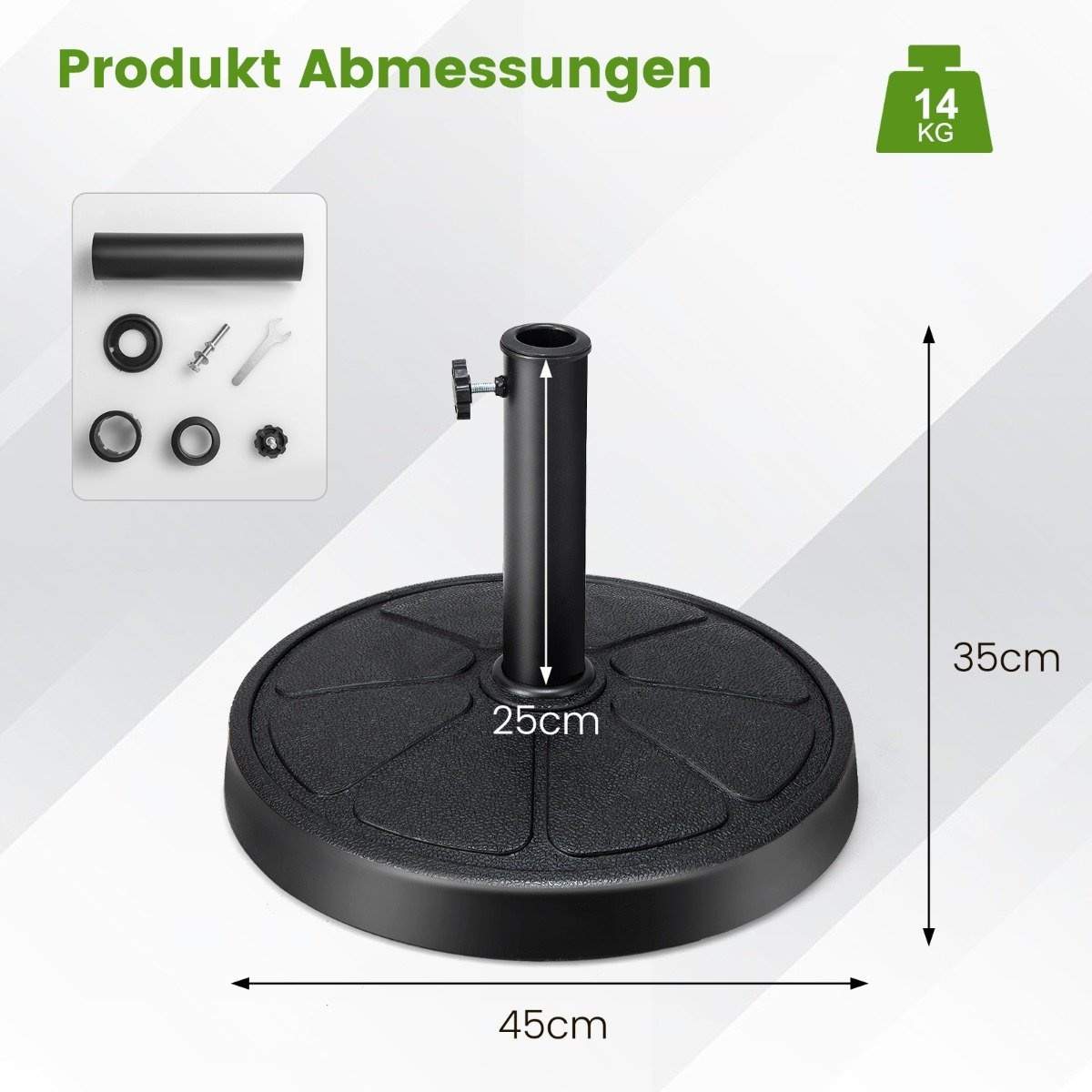 14 kg tungt paraplyställ med 45 cm diameter för paraplystavar på φ38/48 mm