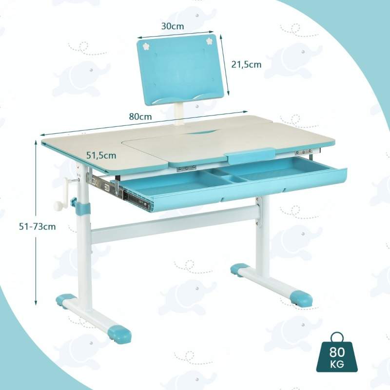 Height-adjustable children's desk set with tilting table top and book ...