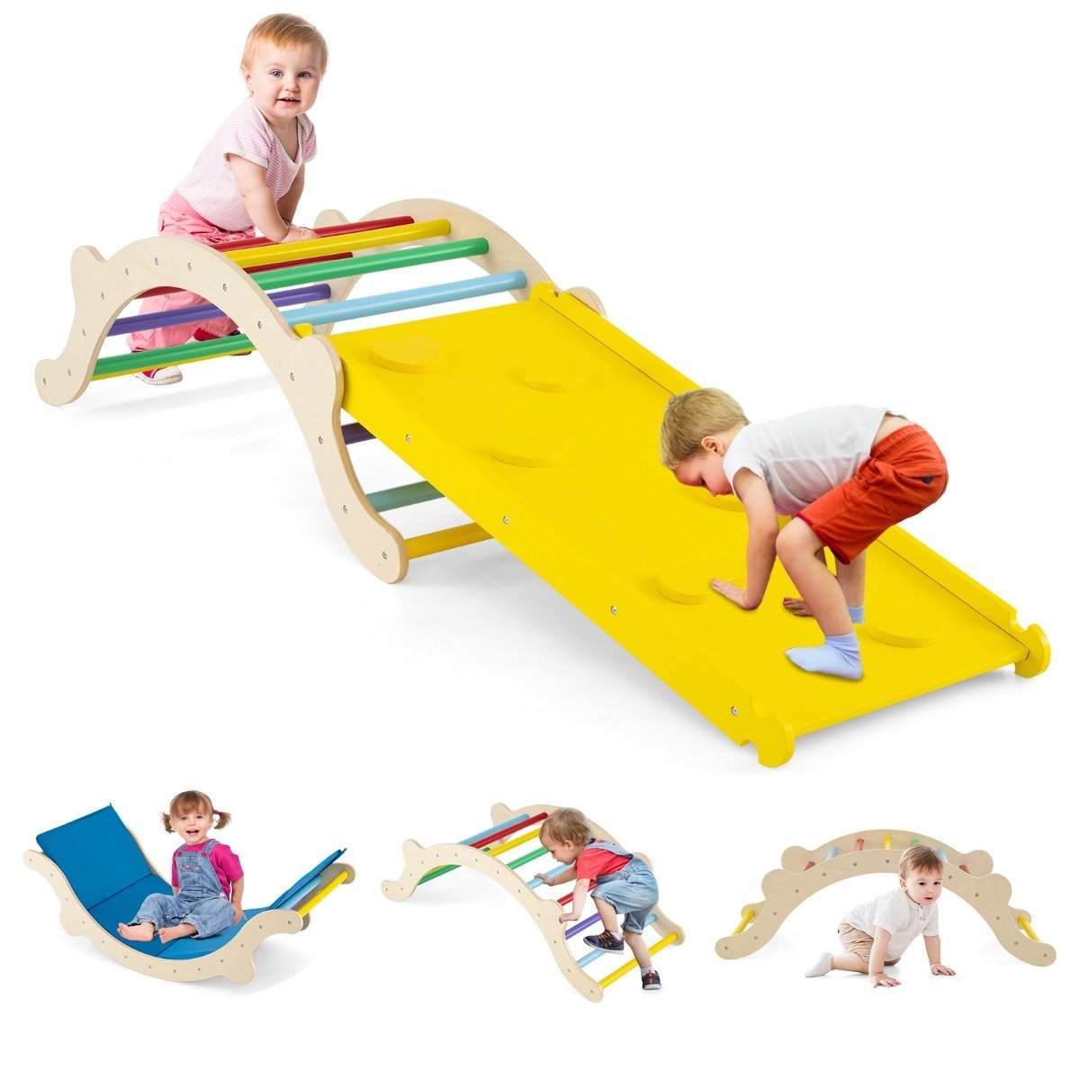 3 i 1 klätterstege för barn med vändbar ramp och dyna för klättring och ...