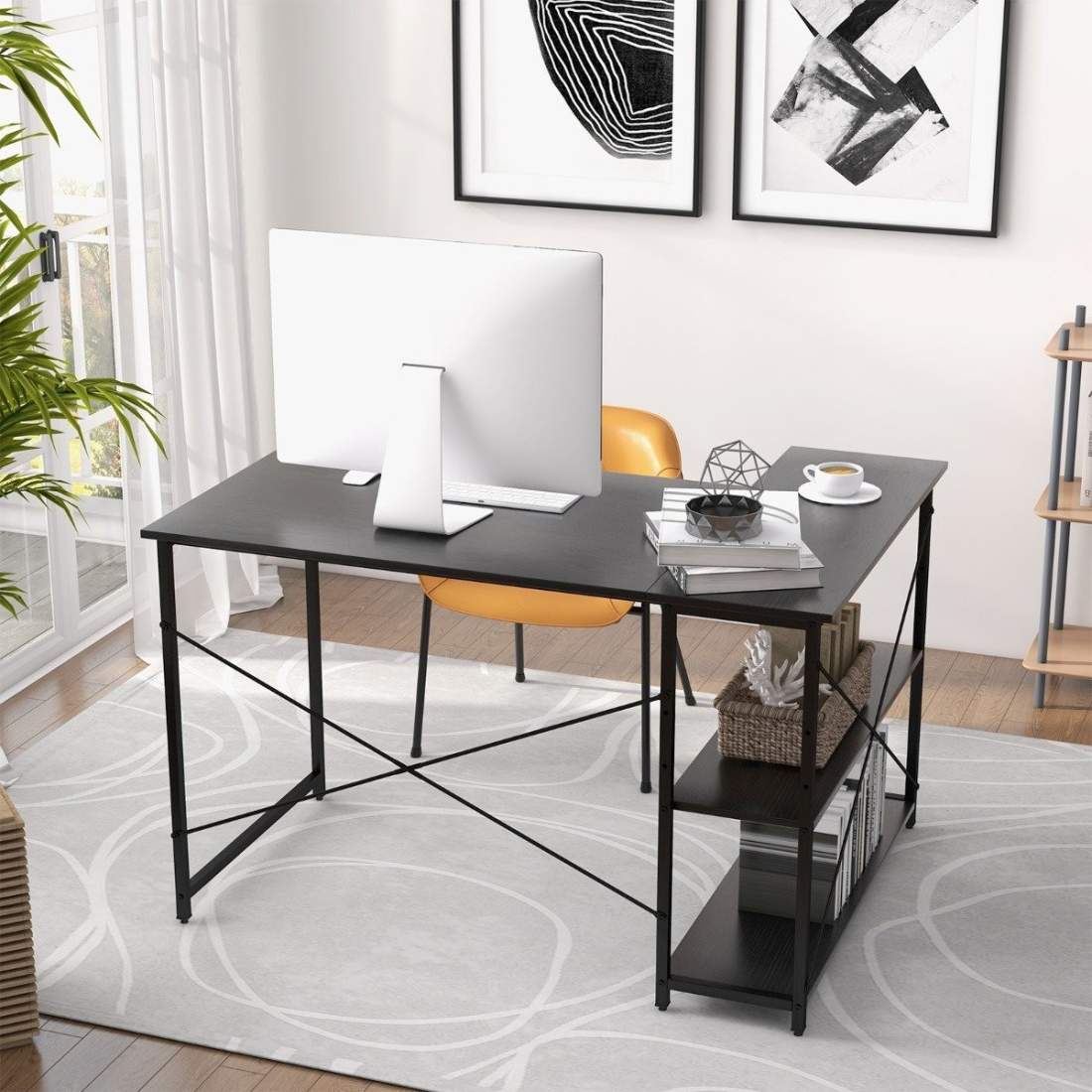 L-shape desk corner computer table with storage compartments office ...