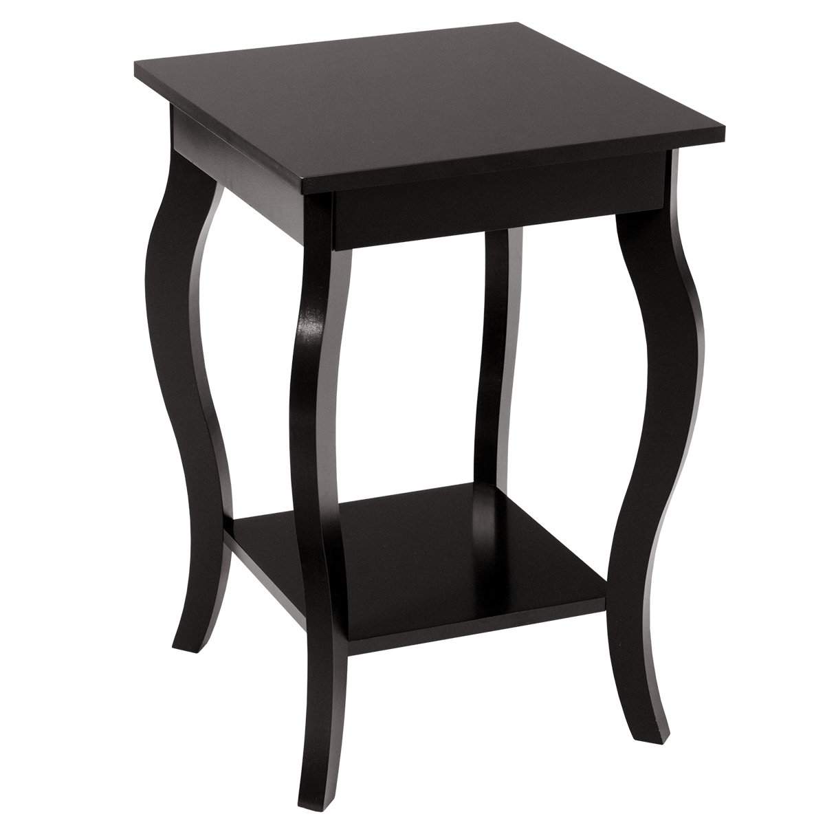 Bedside table with shelf 2 level wooden side table with curved legs brown