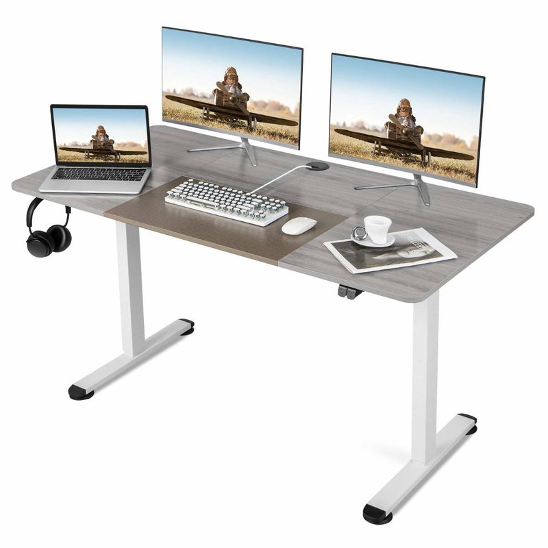 140 x 70 cm Electric Height Adjustable Desk with Stop Mechanism & Hook Gray
