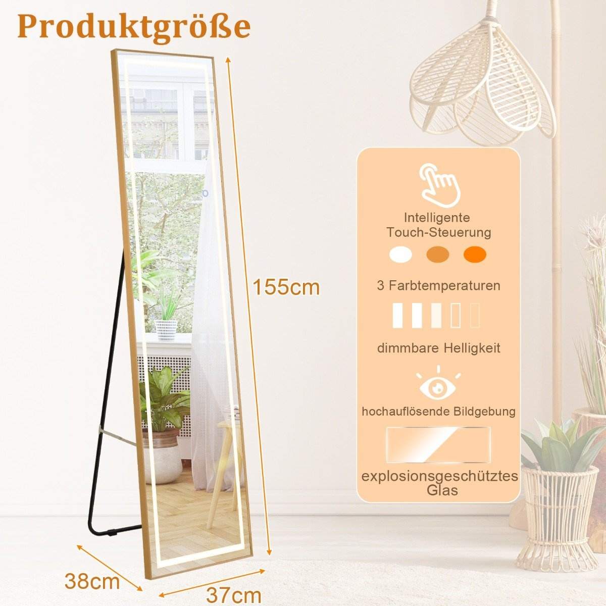 155cm full length mirror with golden aluminum frame & explosion-proof ...