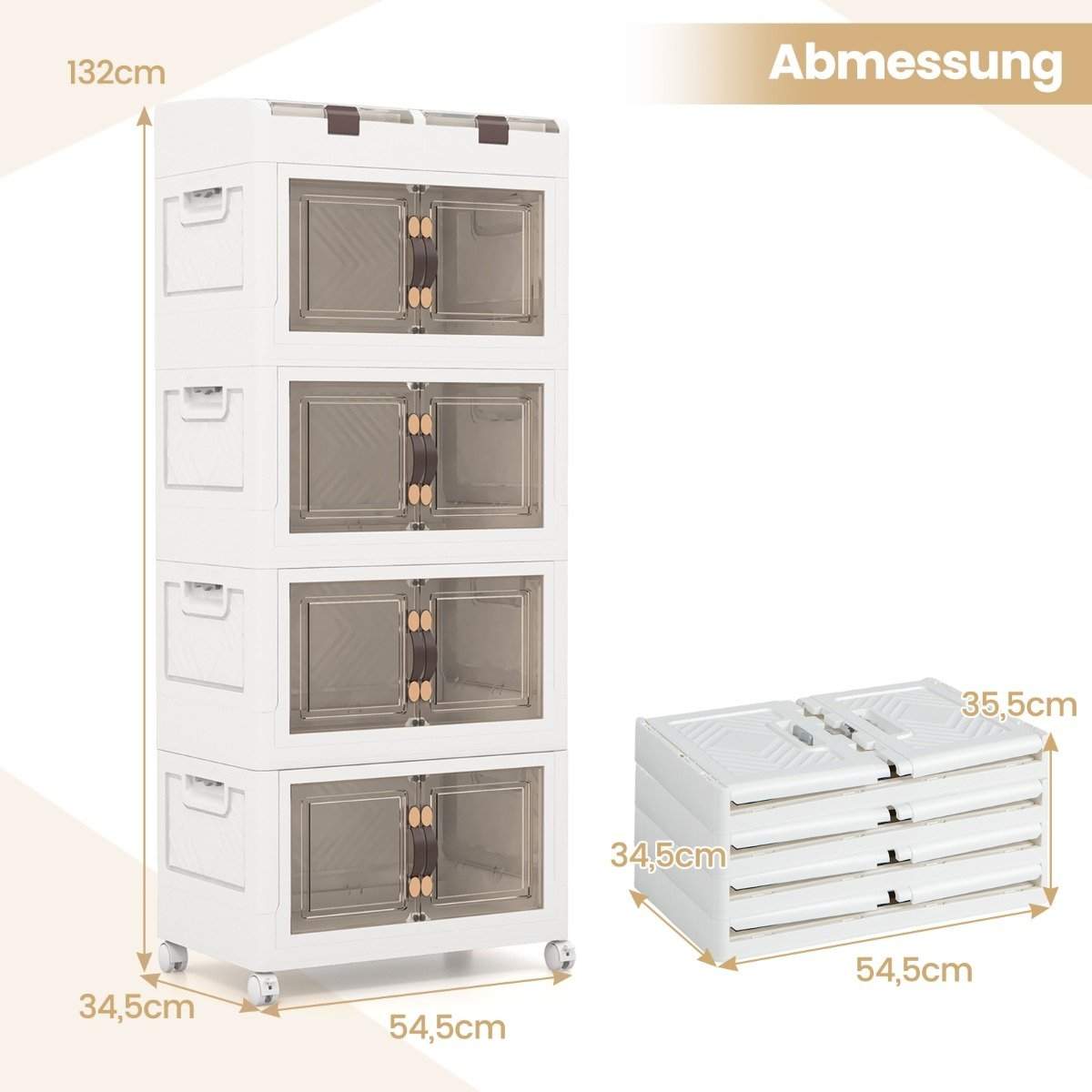 Pakke med 4 stabelbokse med låg & hjul & døre Sammenfoldelig ...