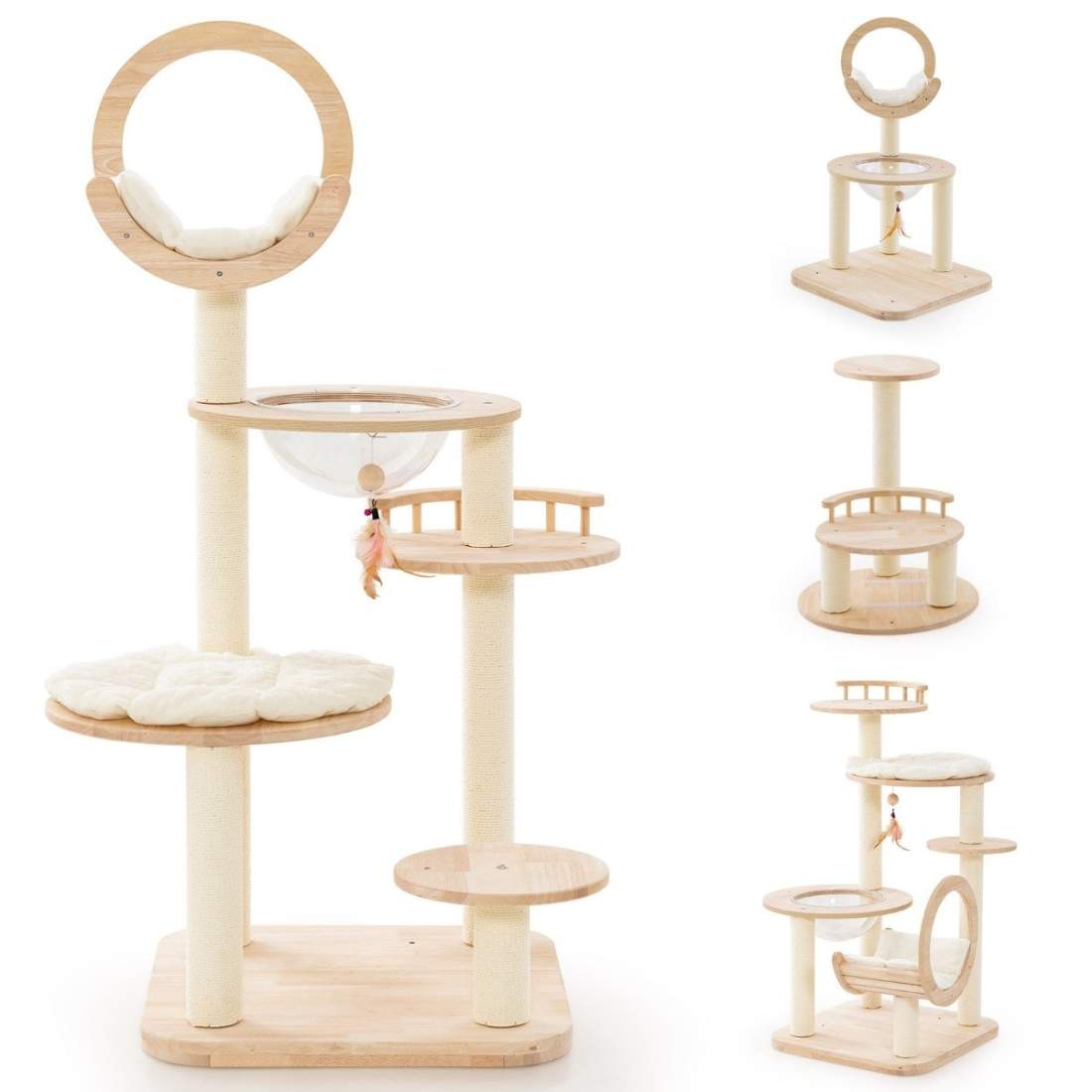 Wooden Scratching Post 4 DIY Shapes Cat Tree with Platforms & Space ...