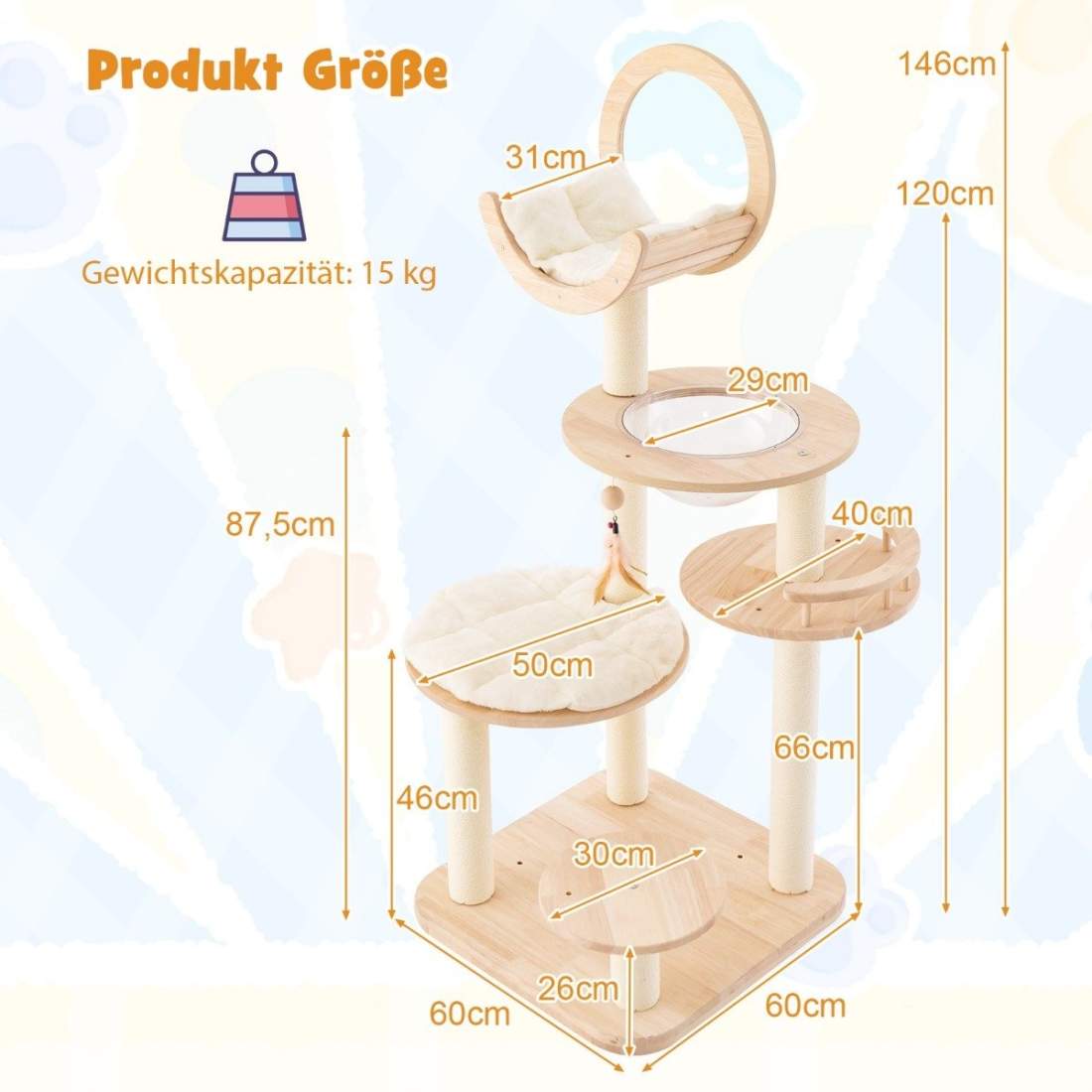 Wooden Scratching Post 4 DIY Shapes Cat Tree with Platforms & Space ...