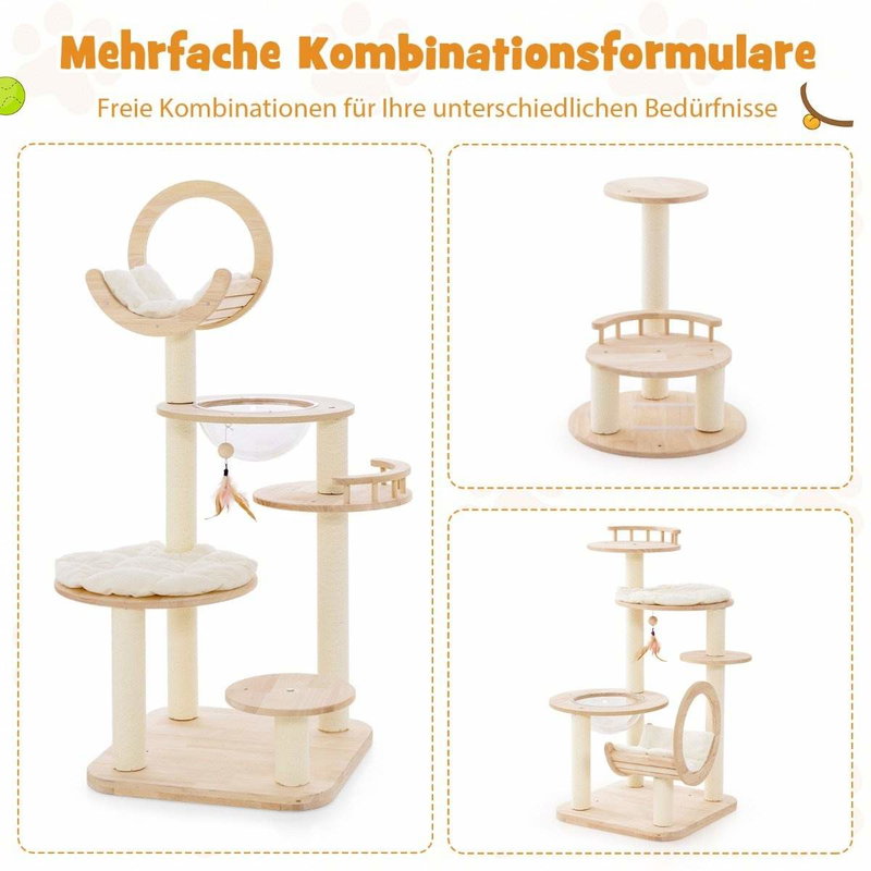 Wooden Scratching Post 4 DIY Shapes Cat Tree with Platforms & Space ...