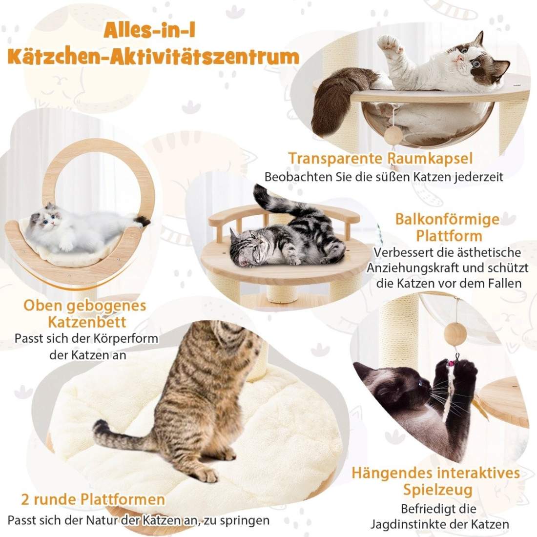 Wooden Scratching Post 4 DIY Shapes Cat Tree with Platforms & Space ...