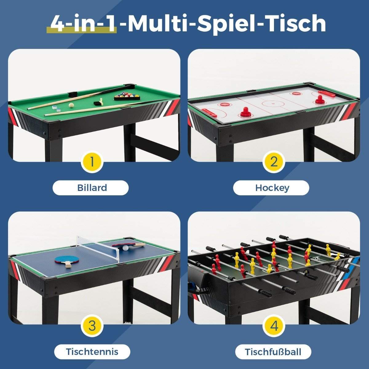 4 in 1 multi-game table with table football & pool billiards & air ...