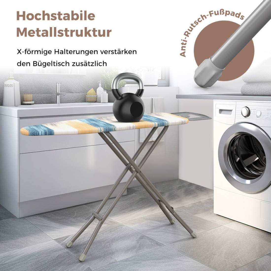 Vikbar strykbräda med strykjärn & Strykbrädan rymmer upp till 30 kg blå ...