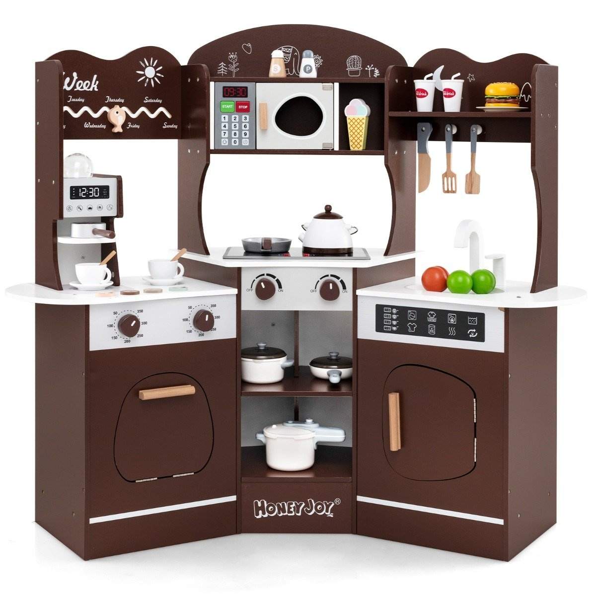 Wooden corner play kitchen with sound & Light & Coffee machine & Slide ...