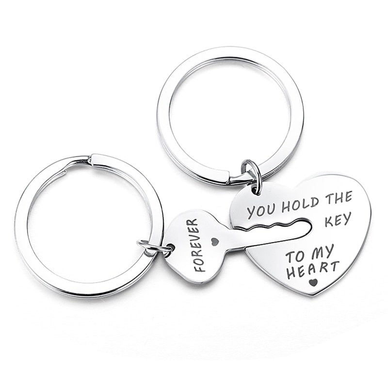 Keychains for Couples with Heart and Key
