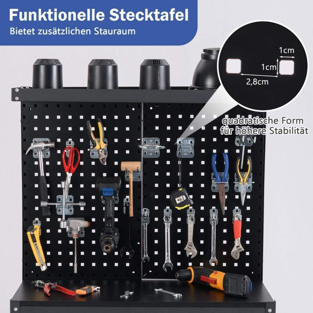 Workbench 81 x 41 cm 225 kg load capacity work table with perforated ...