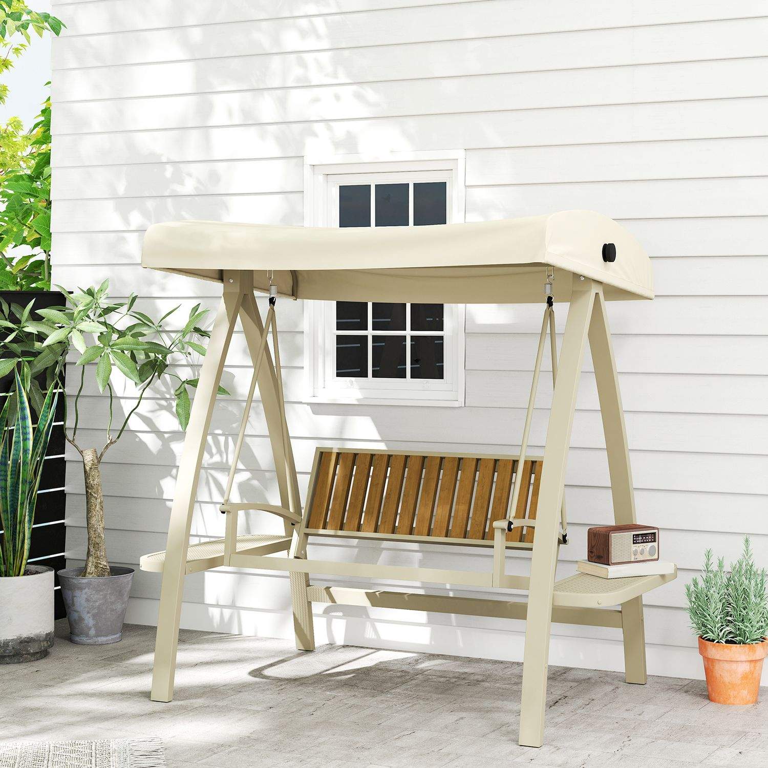 Hollywood swing 2-seater garden swing with adjustable sun canopy, side ...