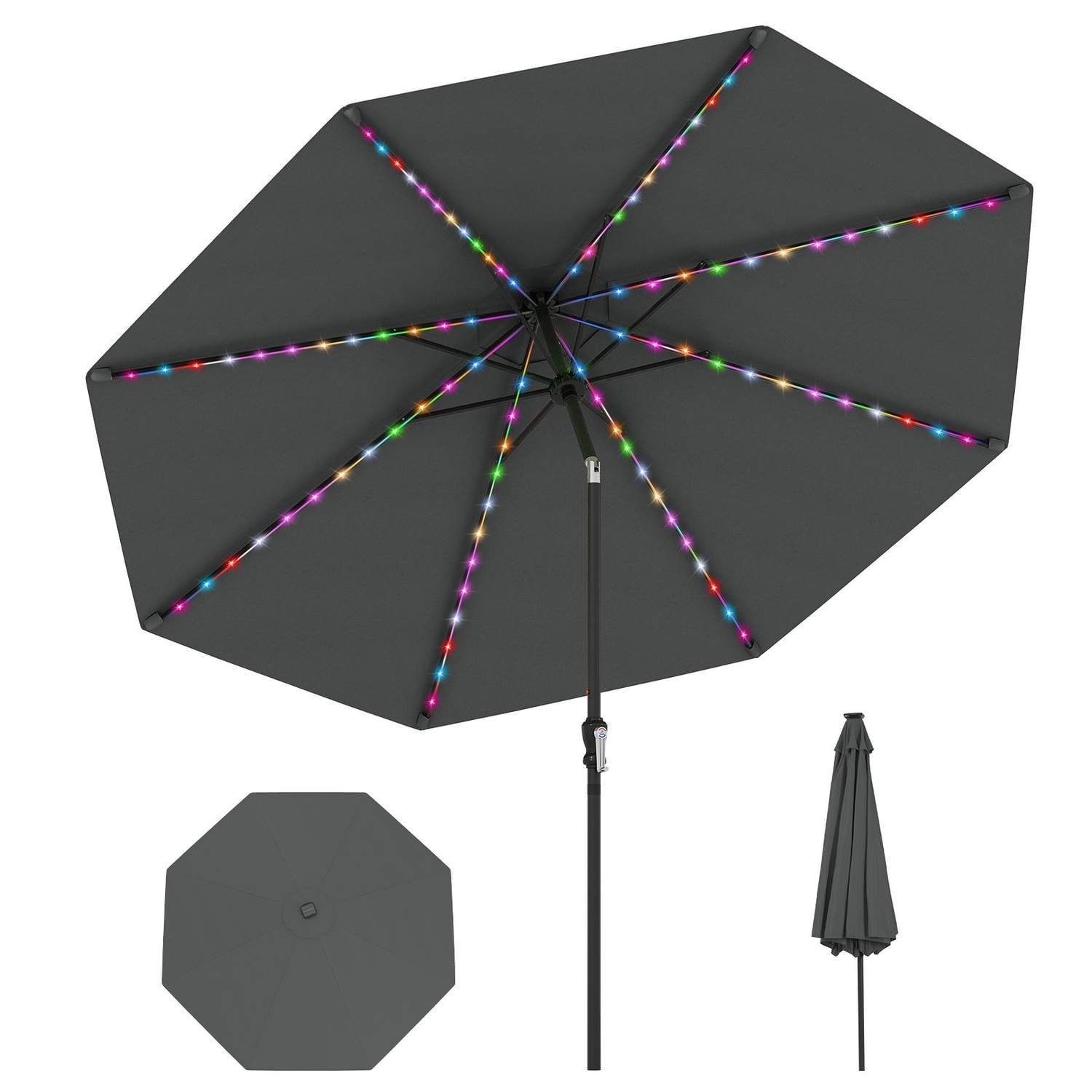 3m Patio Umbrella with Solar LED Lights & Tilt Function