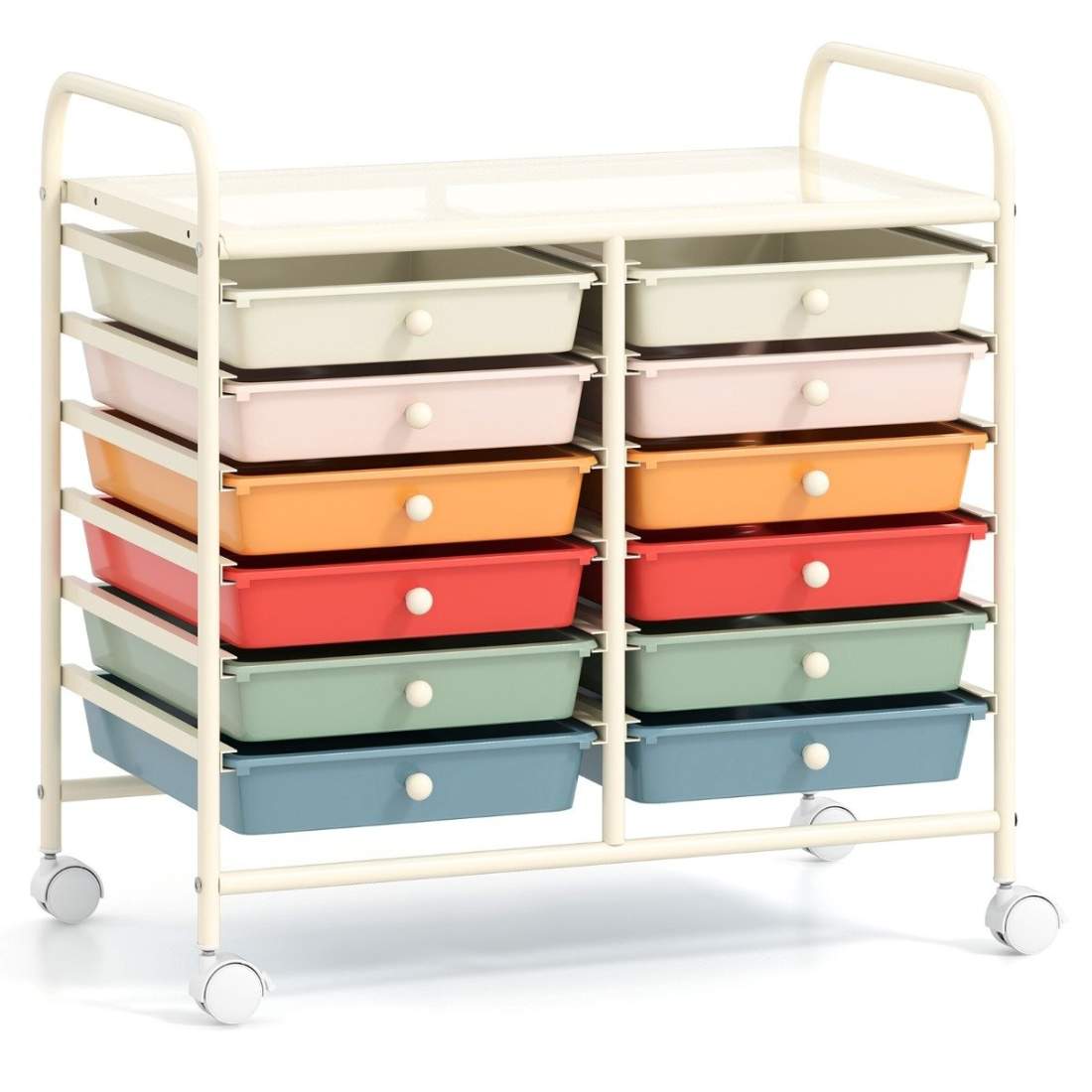 Mobile Storage Cart with 12 Stackable Drawers – Colorful