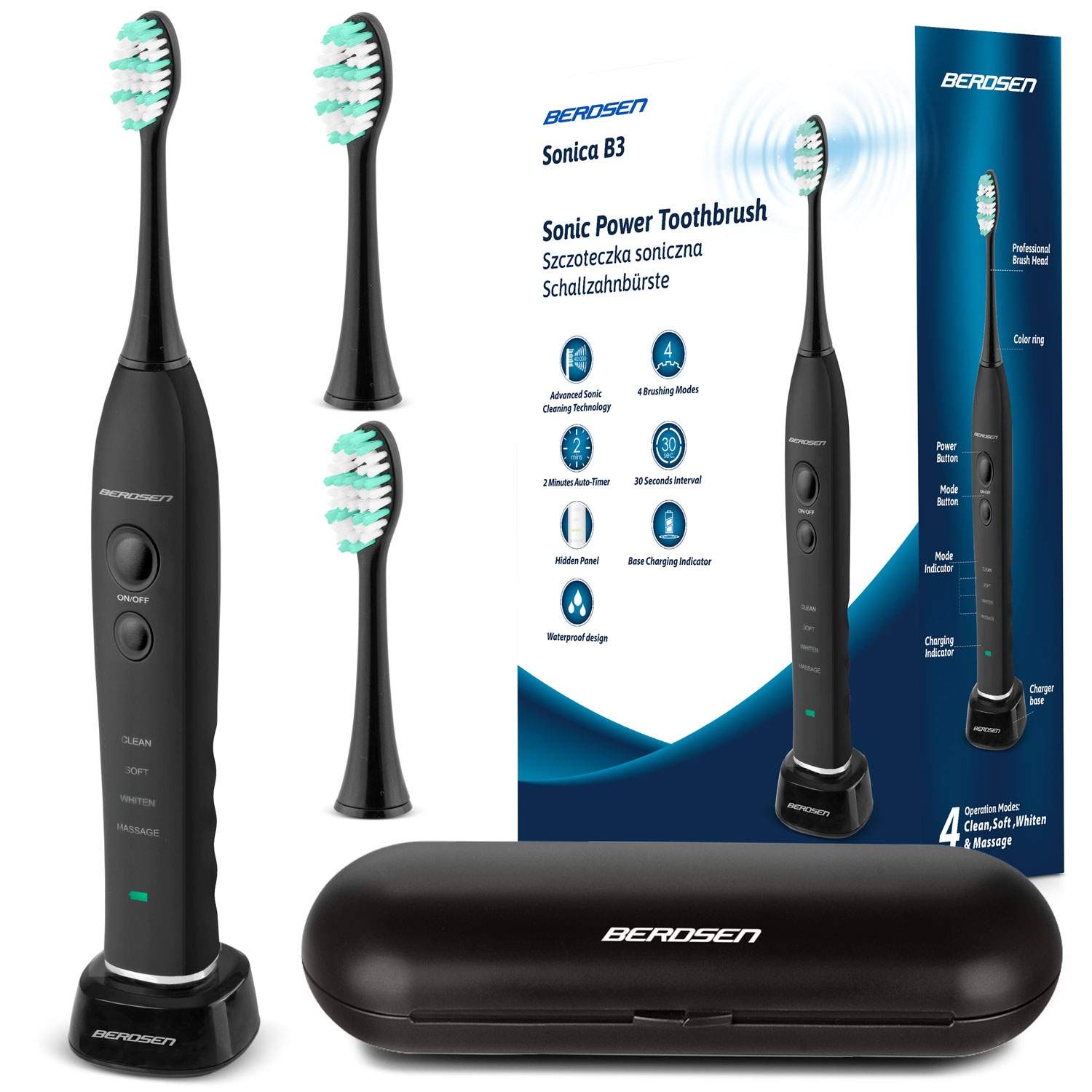 Sonic Toothbrush Set with Case – Black