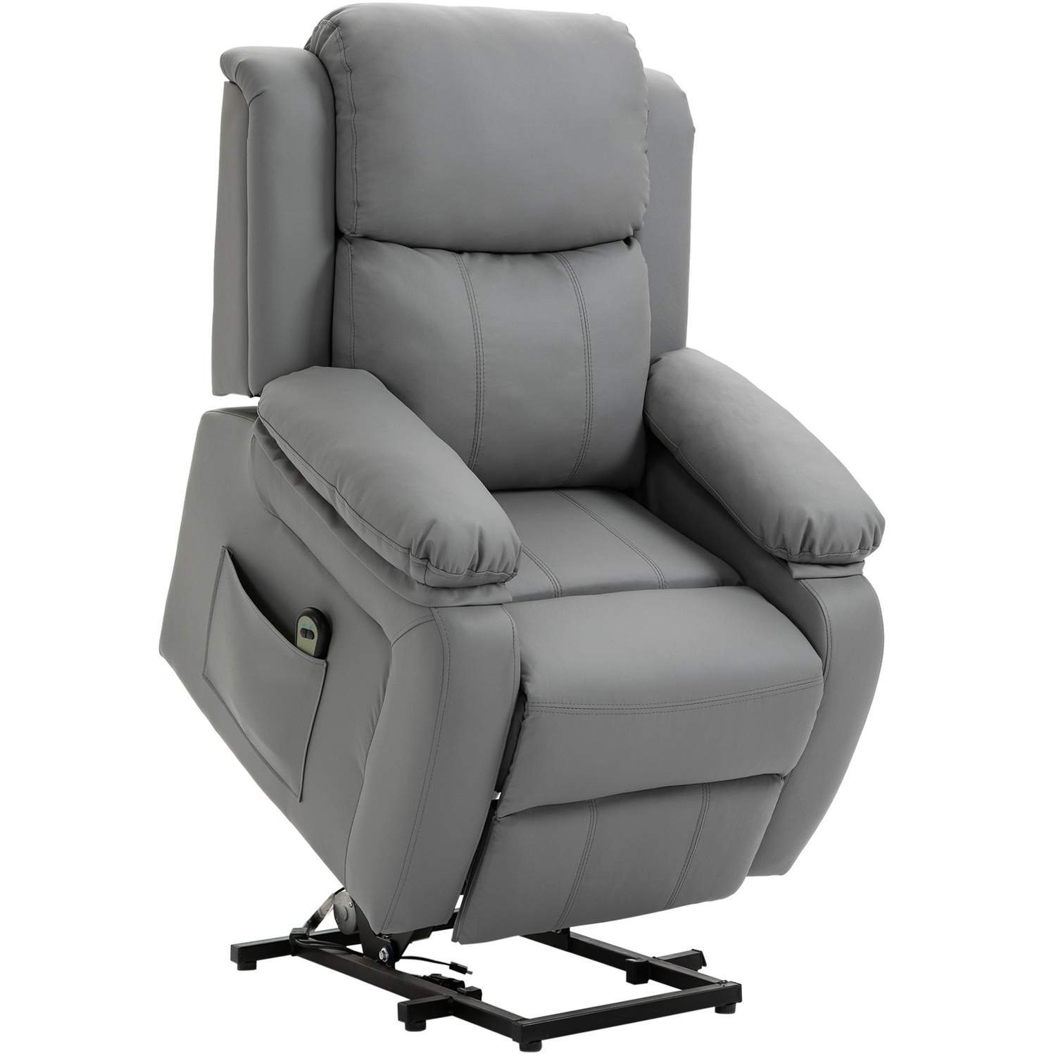 Electric Recliner Chair, Remote Control, Faux Leather, Grey