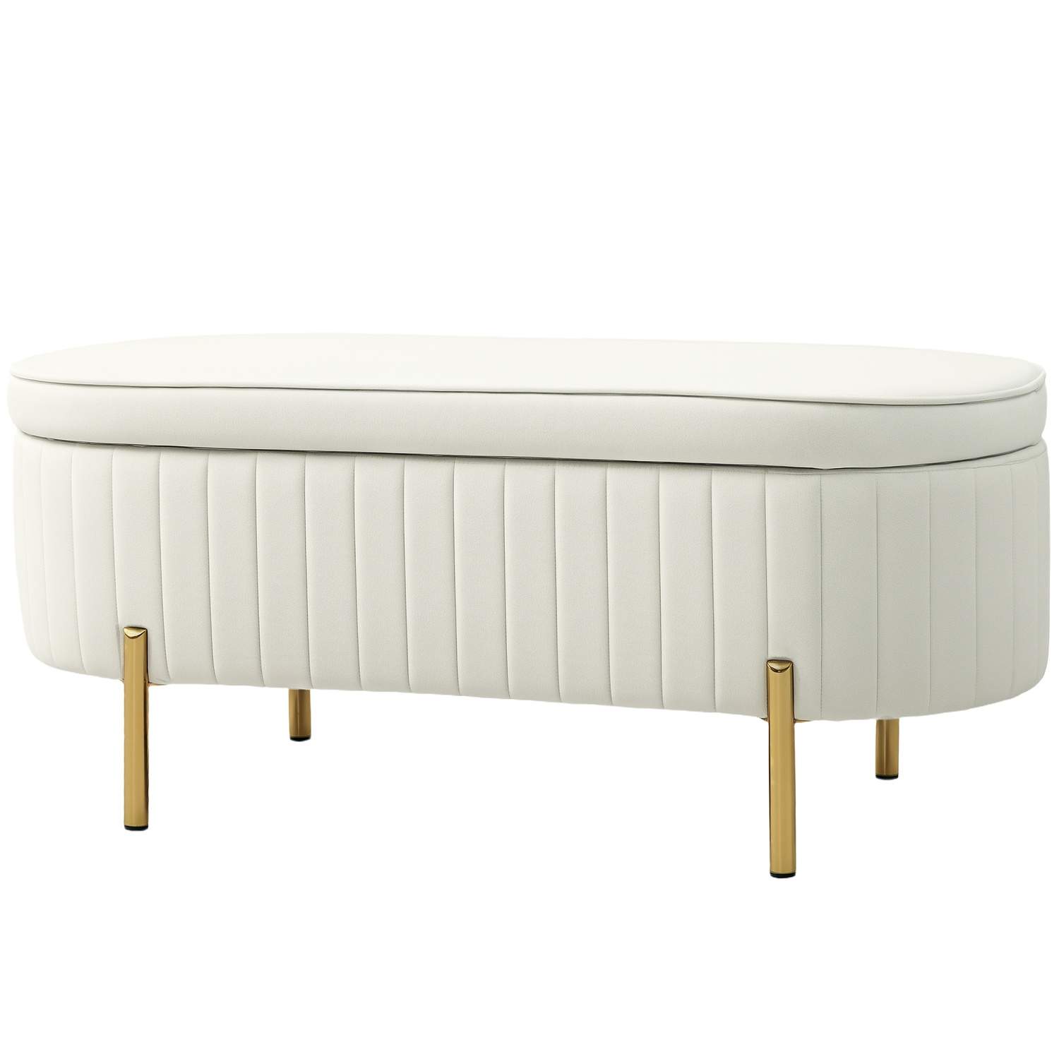 Storage Bench with Lift-Top, Fabric Upholstery, Cream & Gold