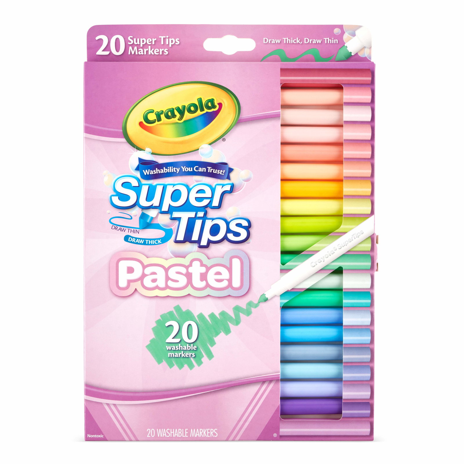 Pastel Supertips Markers, 20 Washable Colors for Crafting
