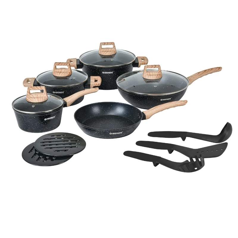 Granite Non-Stick Cookware Set, 14-Piece, Wood Handles