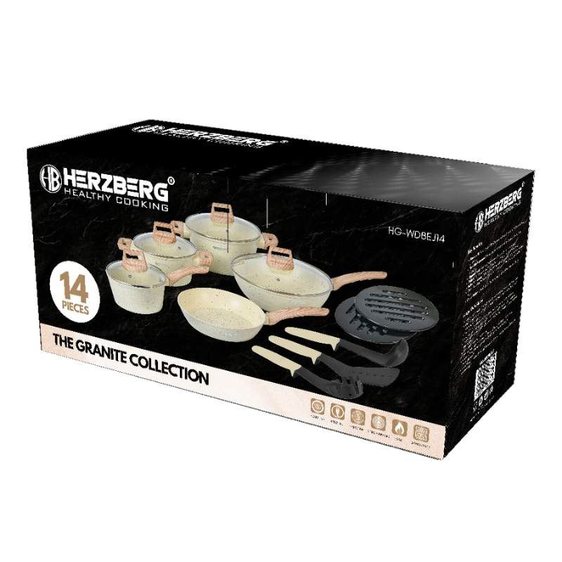 Granite Cookware Set, 14-Piece, Non-Stick, Wood Handles