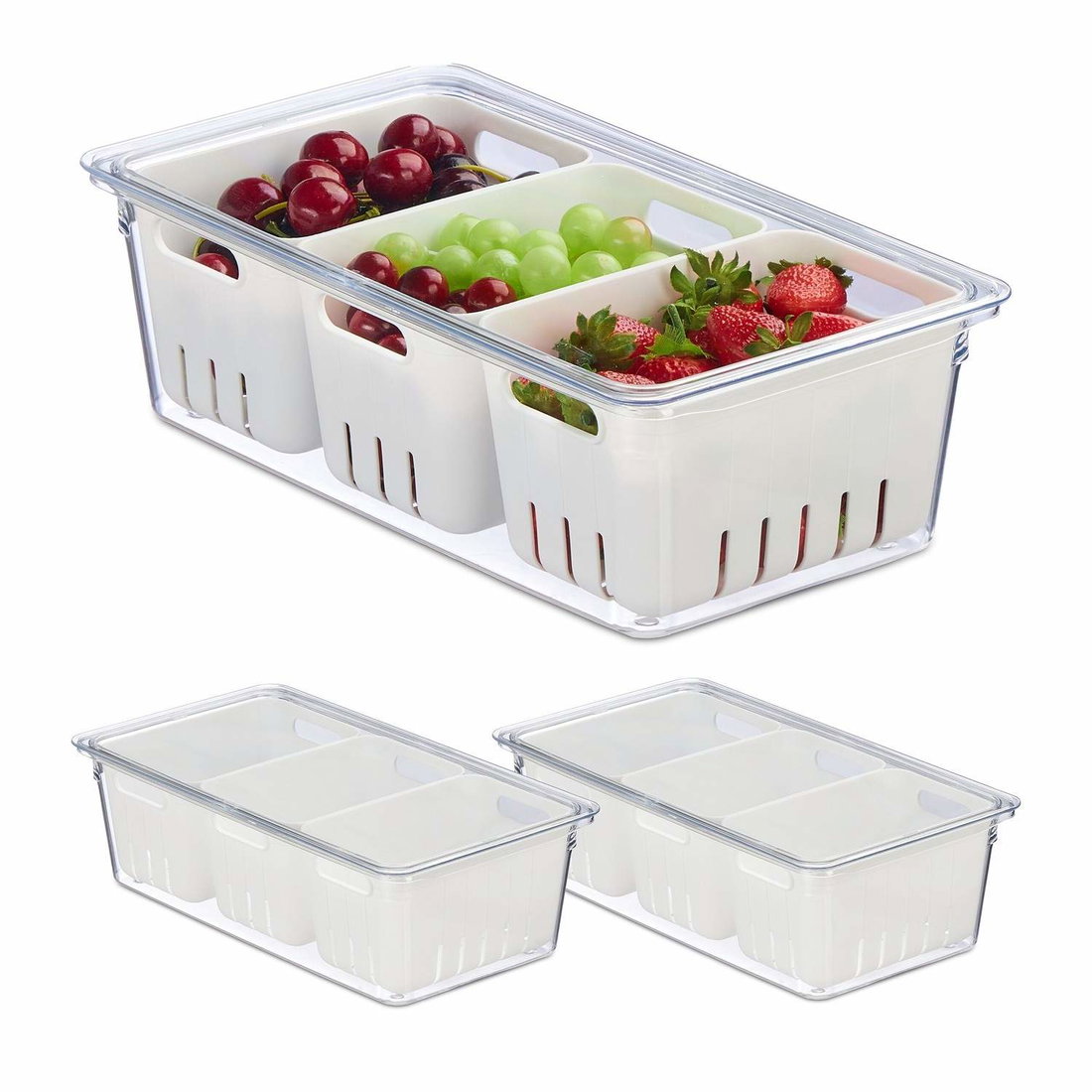 Stackable Fridge Boxes with Drainage Baskets