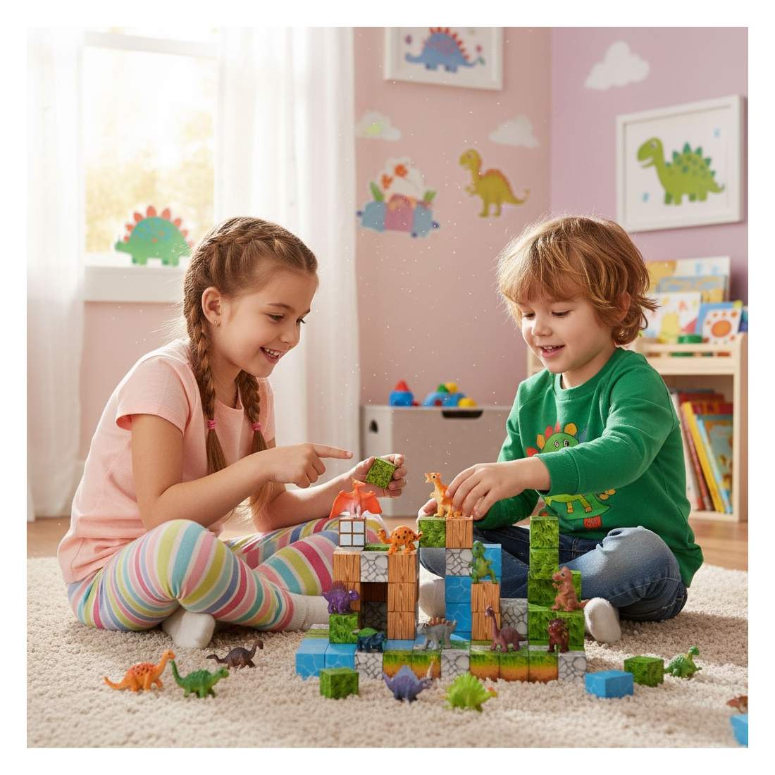 Magnetiska dinosaurieblock – 114 delar för barn från 3 år