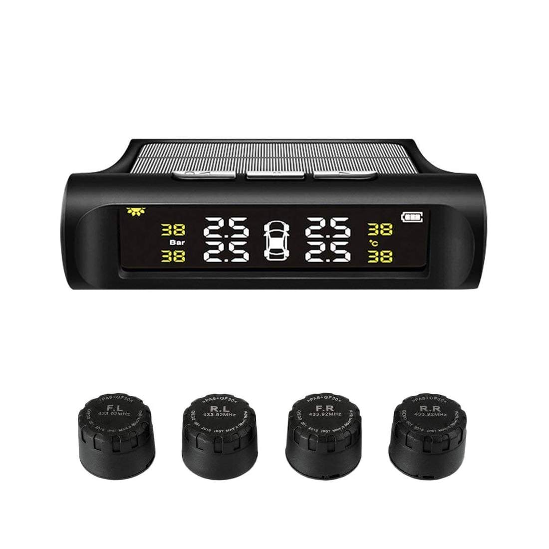 TPMS Wireless Tire Pressure Monitor System, Solar cell / USB