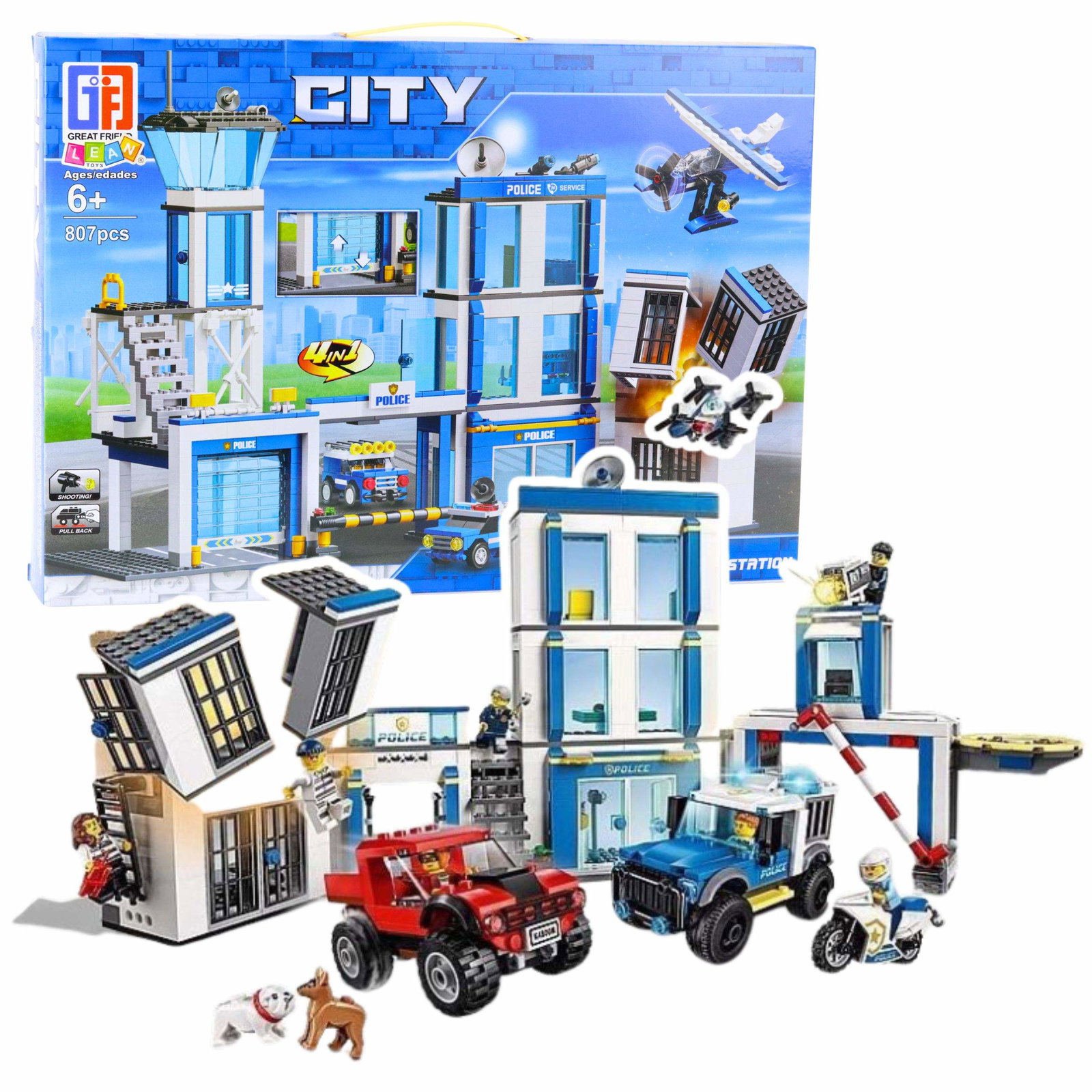 Police Station Building Blocks Set, 4-in-1, 807 Pieces