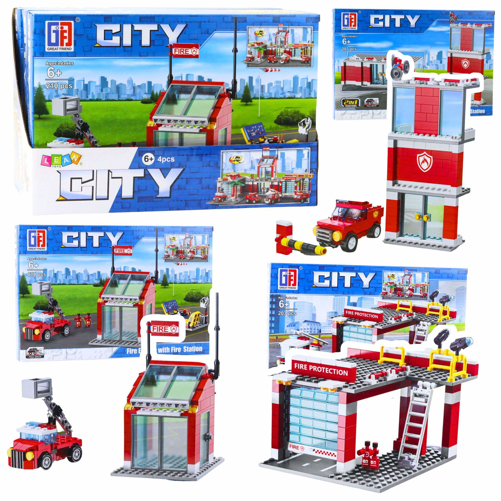 Fire Station Building Blocks Set, 203-210 Pieces