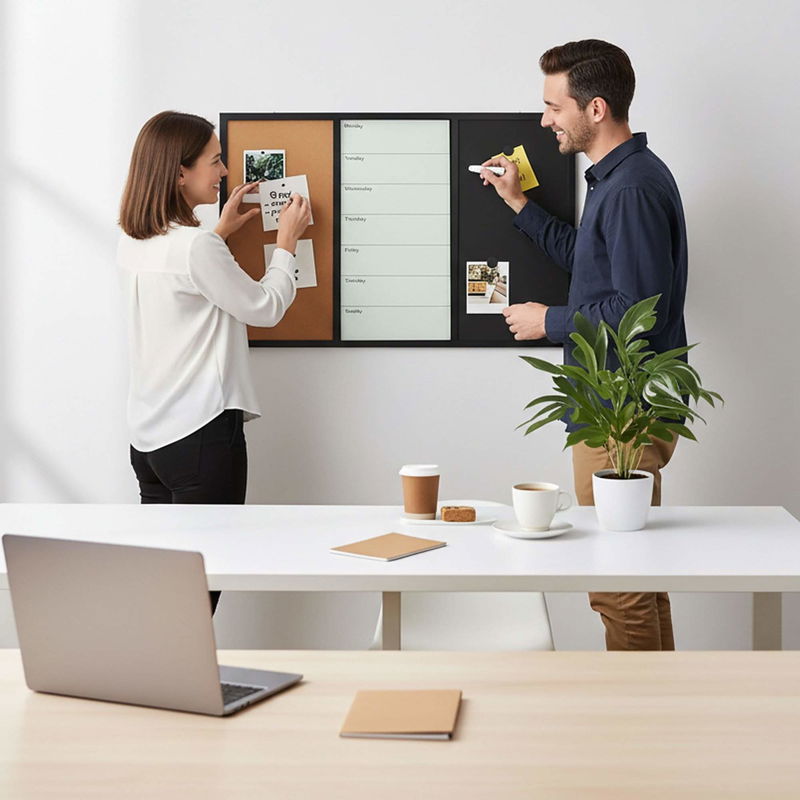 3-in-1 Memo Board with Accessories – Whiteboard, Cork, Planner