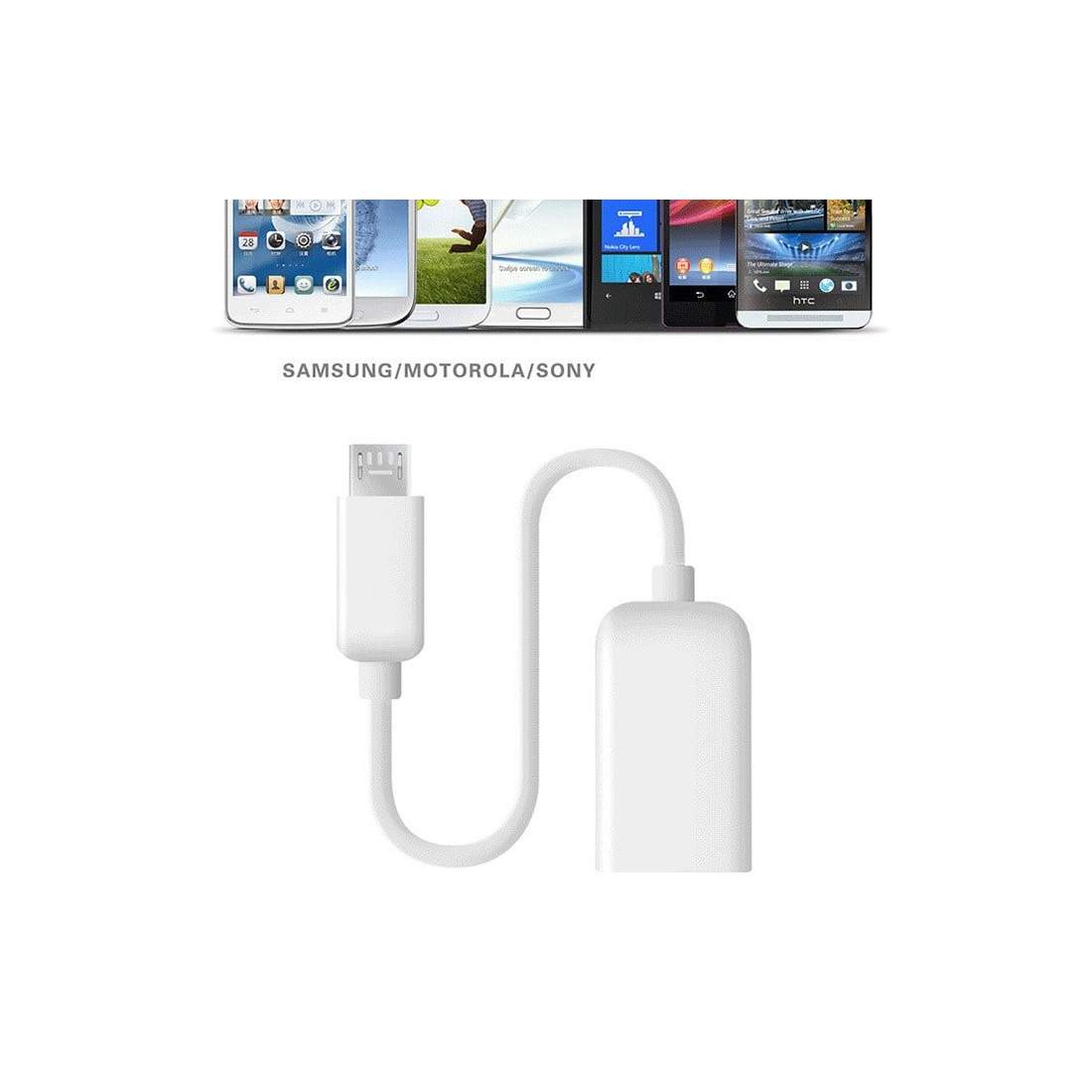 USB till Micro USB Kabel - Inbyggd OTG Adapter - Vit