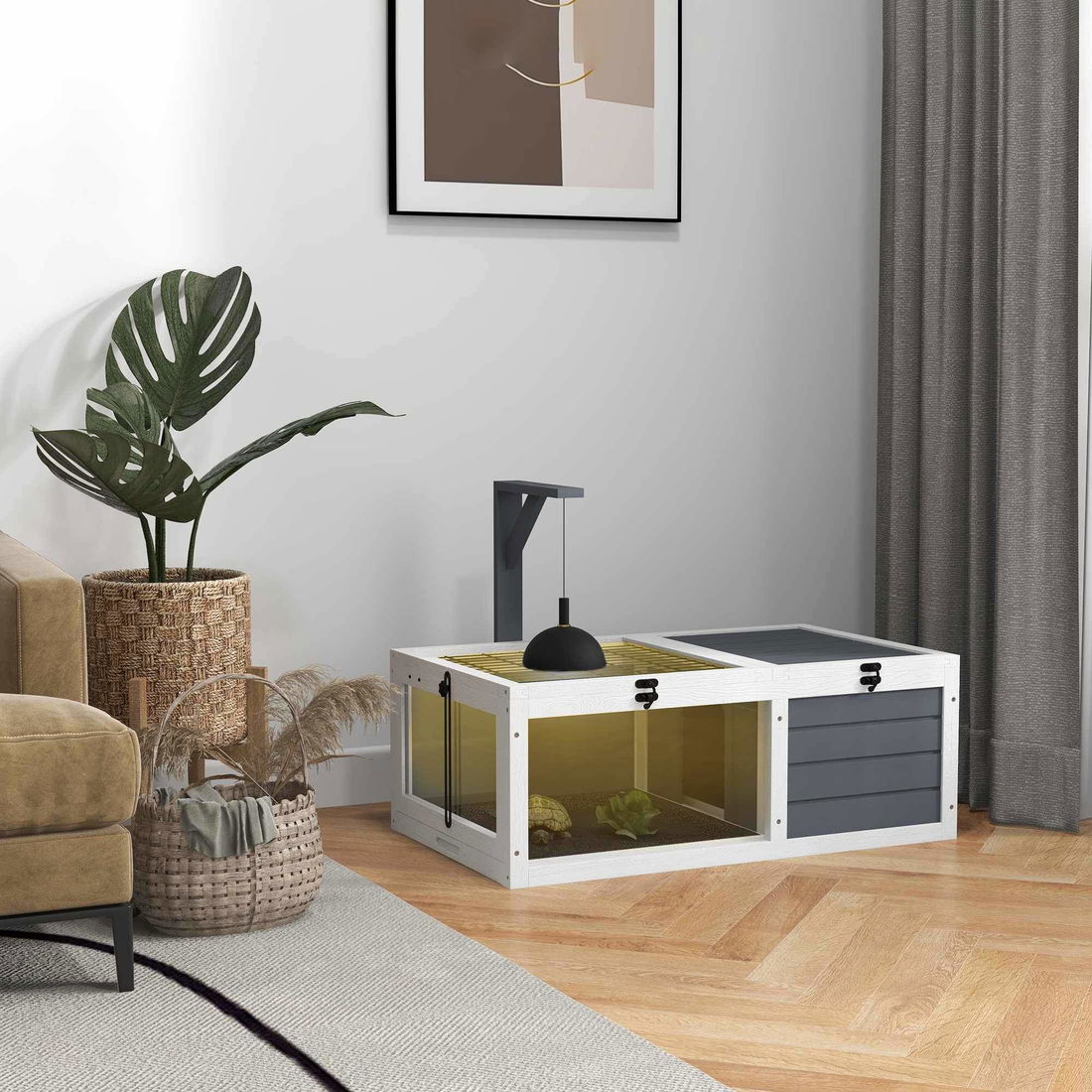 Kilpikonnatalo kahdella huoneella, helppo puhdistaa, puuta ja akryyliä