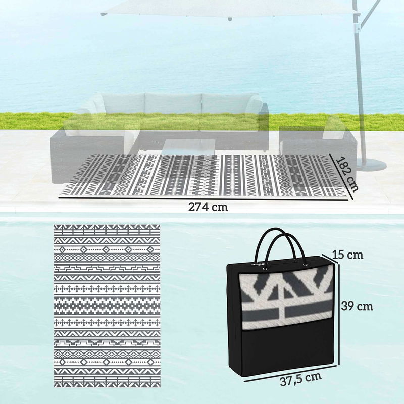 Udendørstæppe, vendbart og vejrbestandigt, 182x274 cm