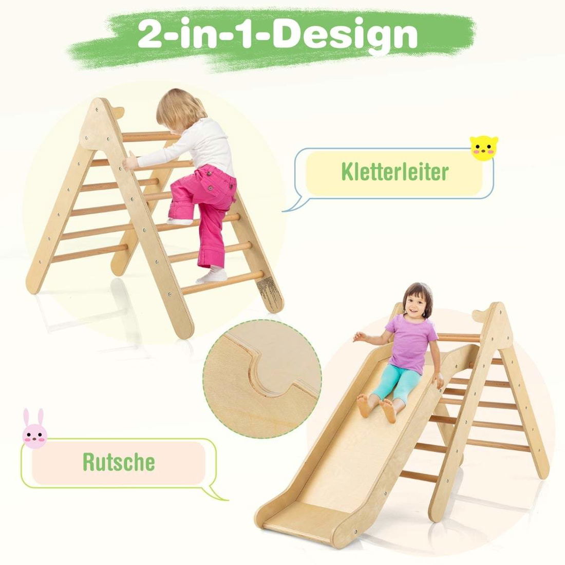 Puinen kolmiokiipeilysetti liukumäellä – säädettävä, turvallinen ja hauska