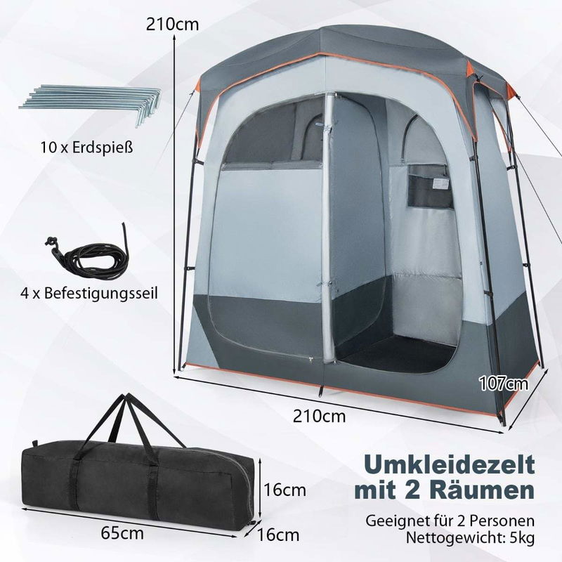 Outdoor Privacy Shower Tent – 2 Rooms, Removable Rain Cover
