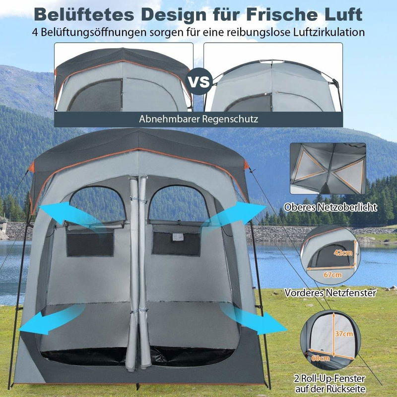 Outdoor Privacy Shower Tent – 2 Rooms, Removable Rain Cover